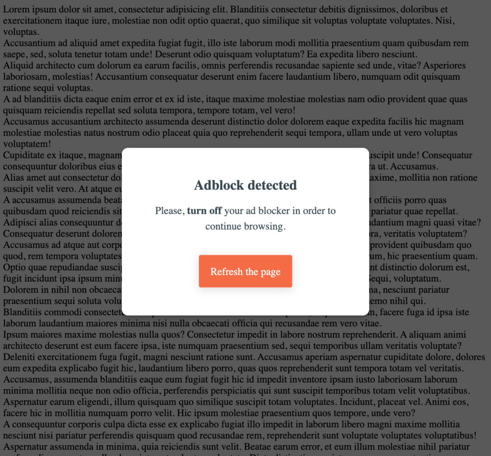 Detect Adblock And Display An Unclosable Modal Dim Solution 6043